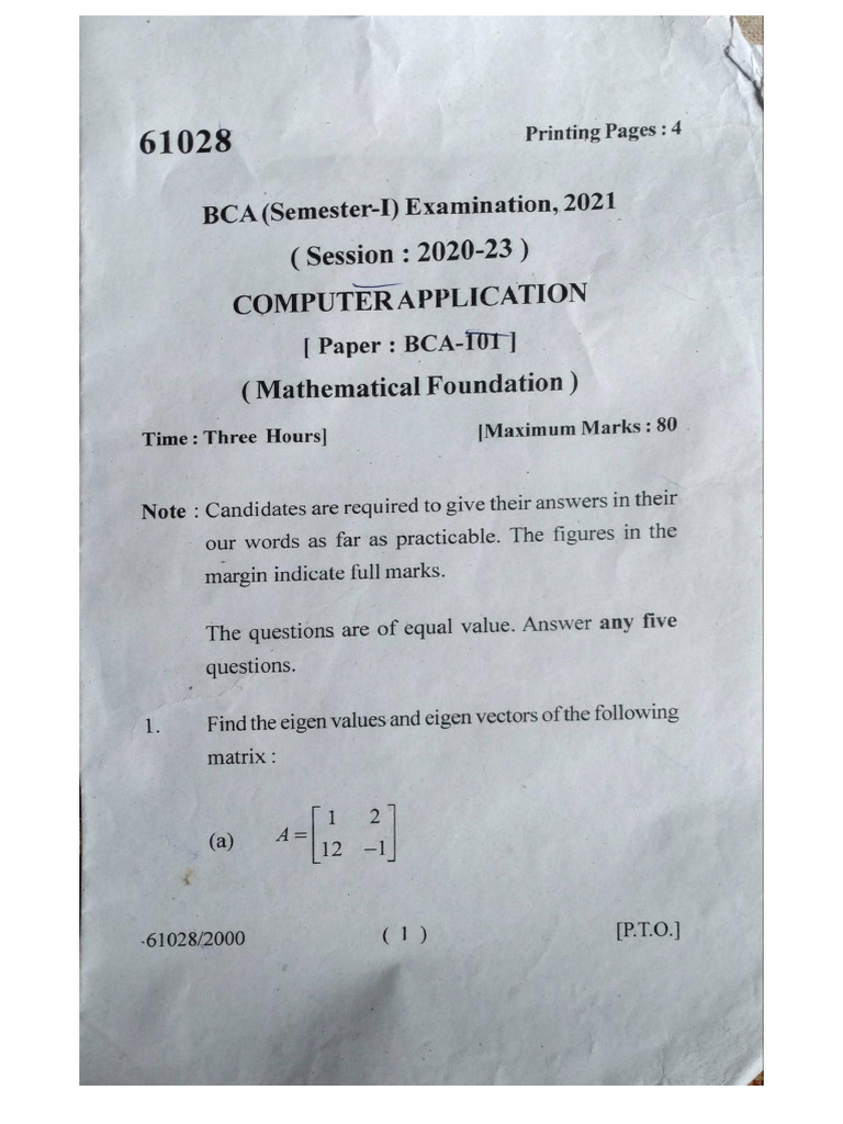 2021 BRABU 1st Sem 2021 Previous Year Question | PDF