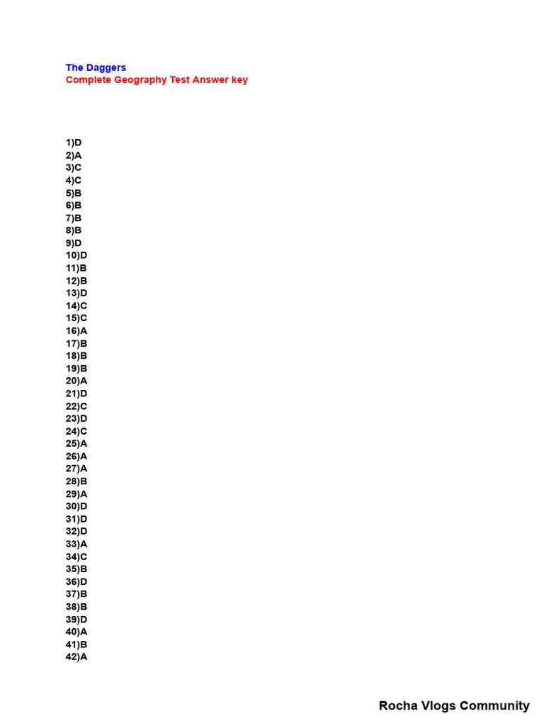 Geography Test Answer Key | PDF
