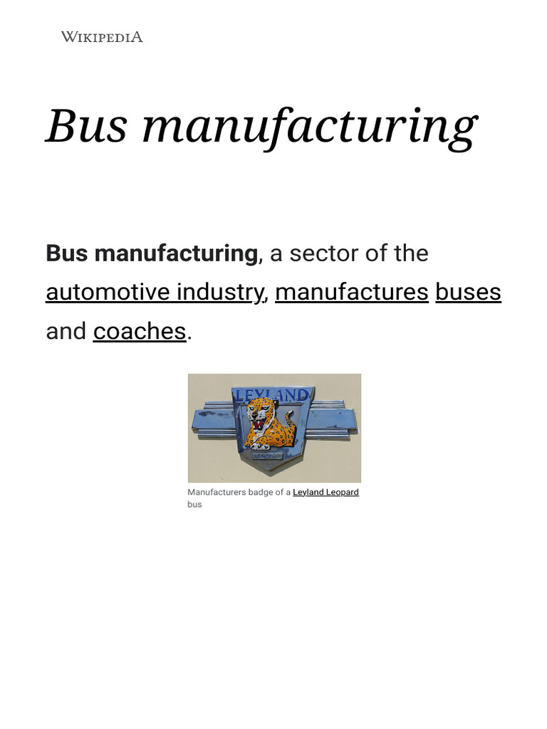 Bus Manufacturing - Wikipedia | PDF | Bus | Motor Vehicle