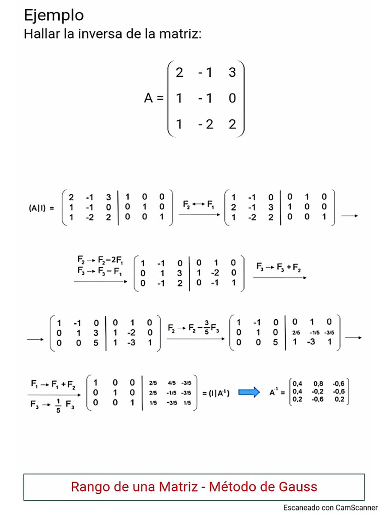 Inversa Matriz (Método de Gauss) | PDF