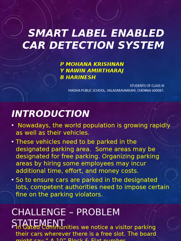 Smart Label Enabled Car Detection System: P Mohana Krishnan Y Nawin ...