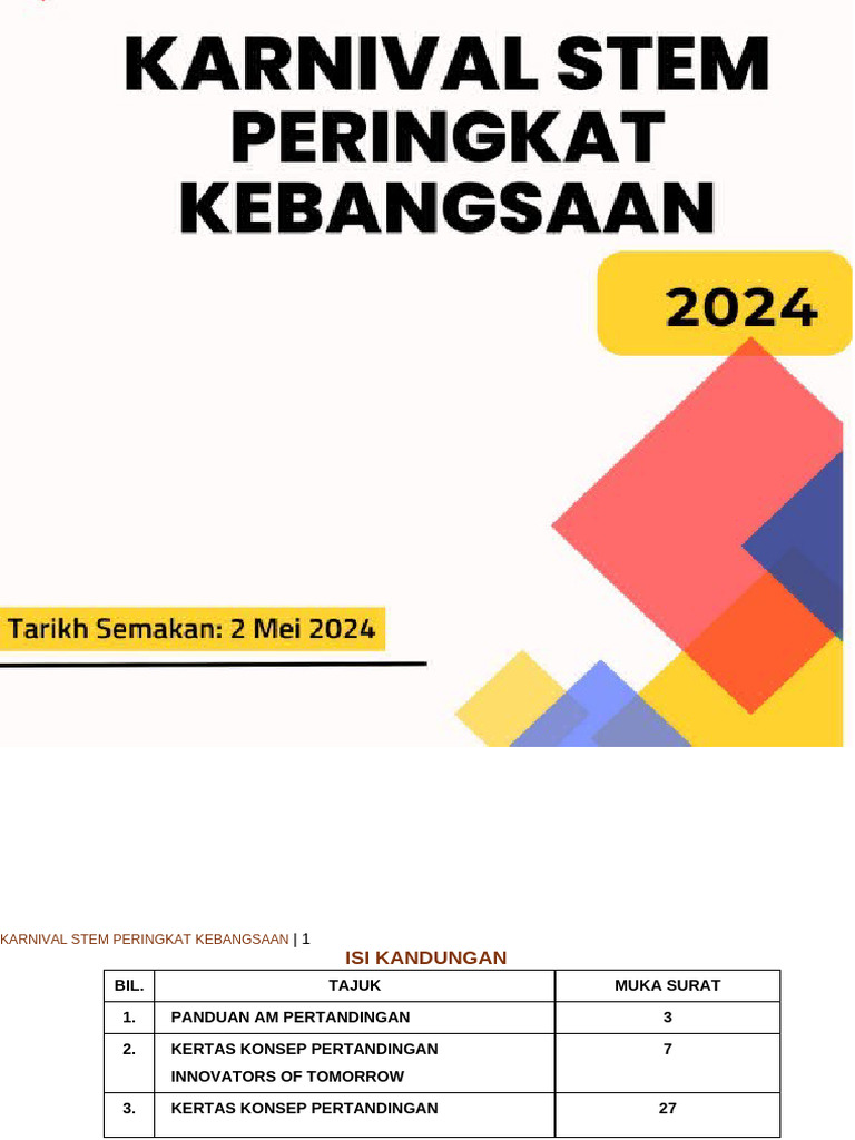 Kertas Konsep Karnival Stem Peringkat Kebangsaan Tahun 2024 | PDF