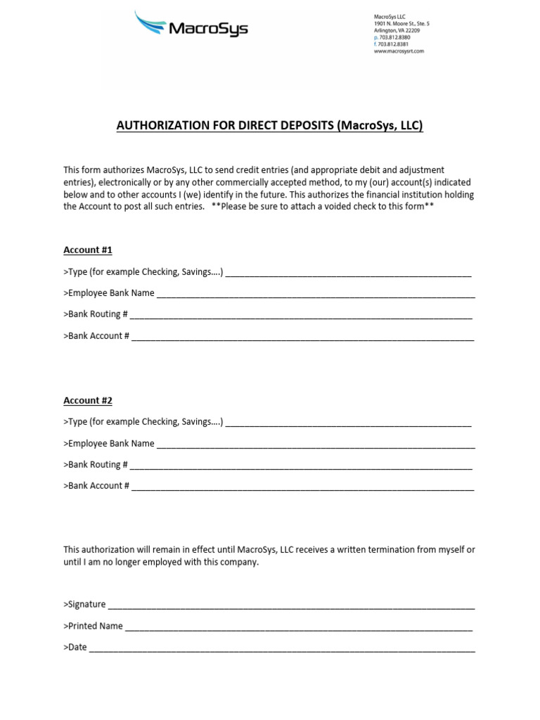 Authorization For Direct Deposits | PDF