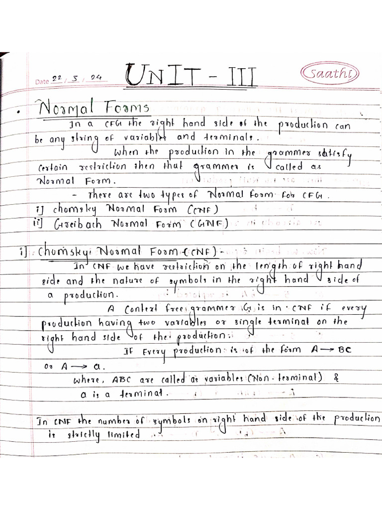Toc Unit 3 Normal Form CNF Part 1 | PDF
