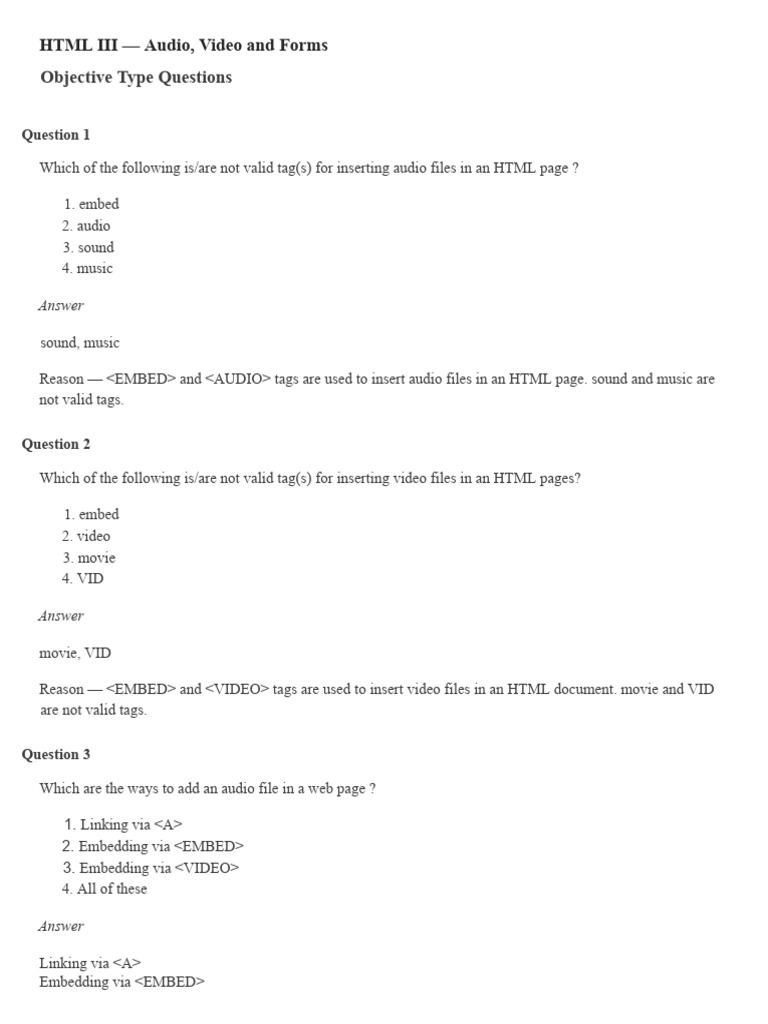 Html Audio Video And Forms And Css Pdf Html Element Html