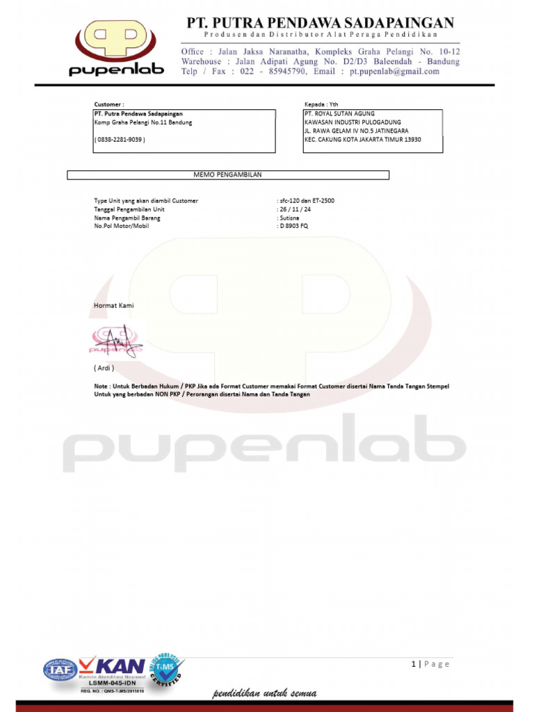 FORM PENGAMBILAN BARANG CUSTOMER - Ardi PT PPS | PDF