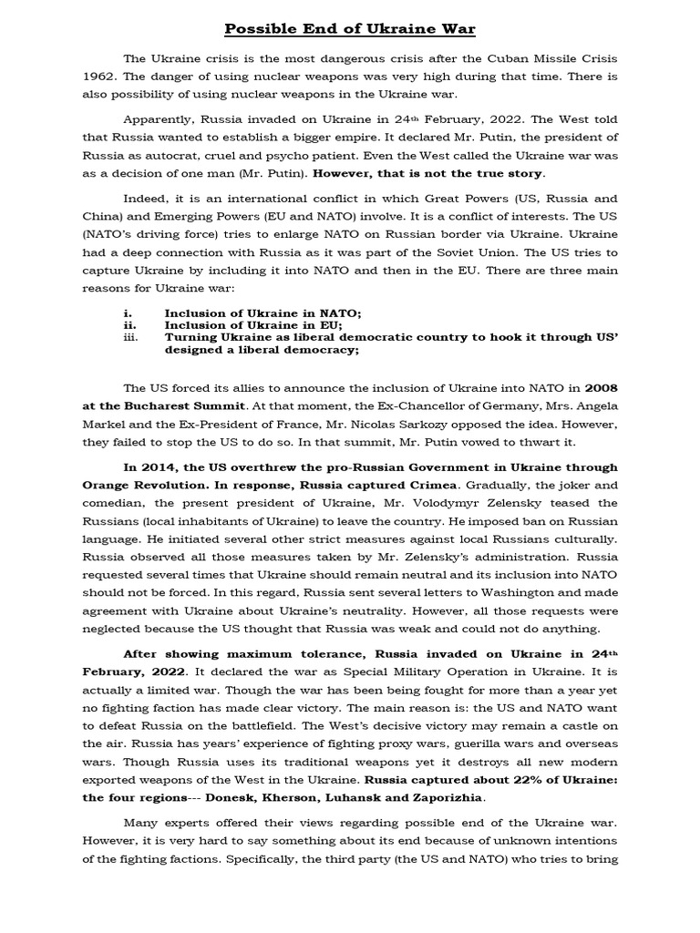 Ukraine War: Causes and Possible Resolutions | PDF | Ukraine | Nato
