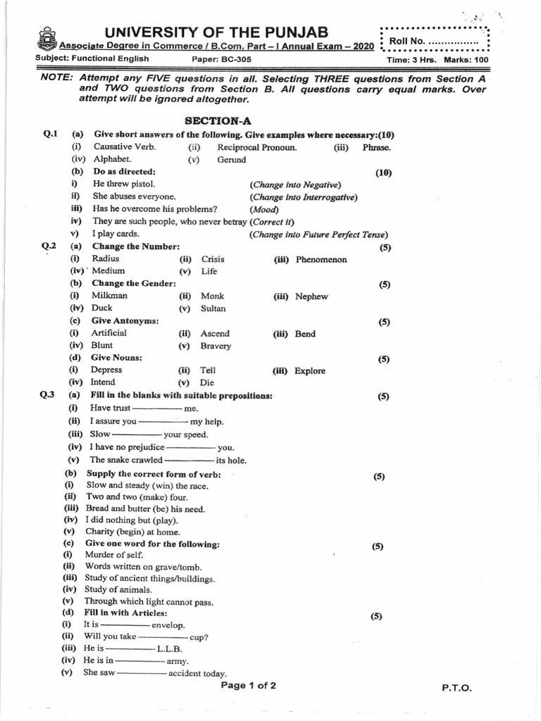 Functional English Past Paper 2018 | PDF