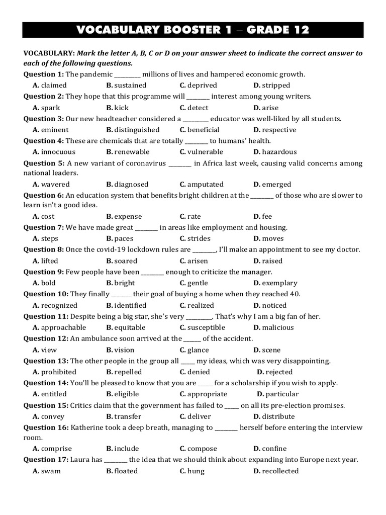 Vocabulary Booster 1 | PDF