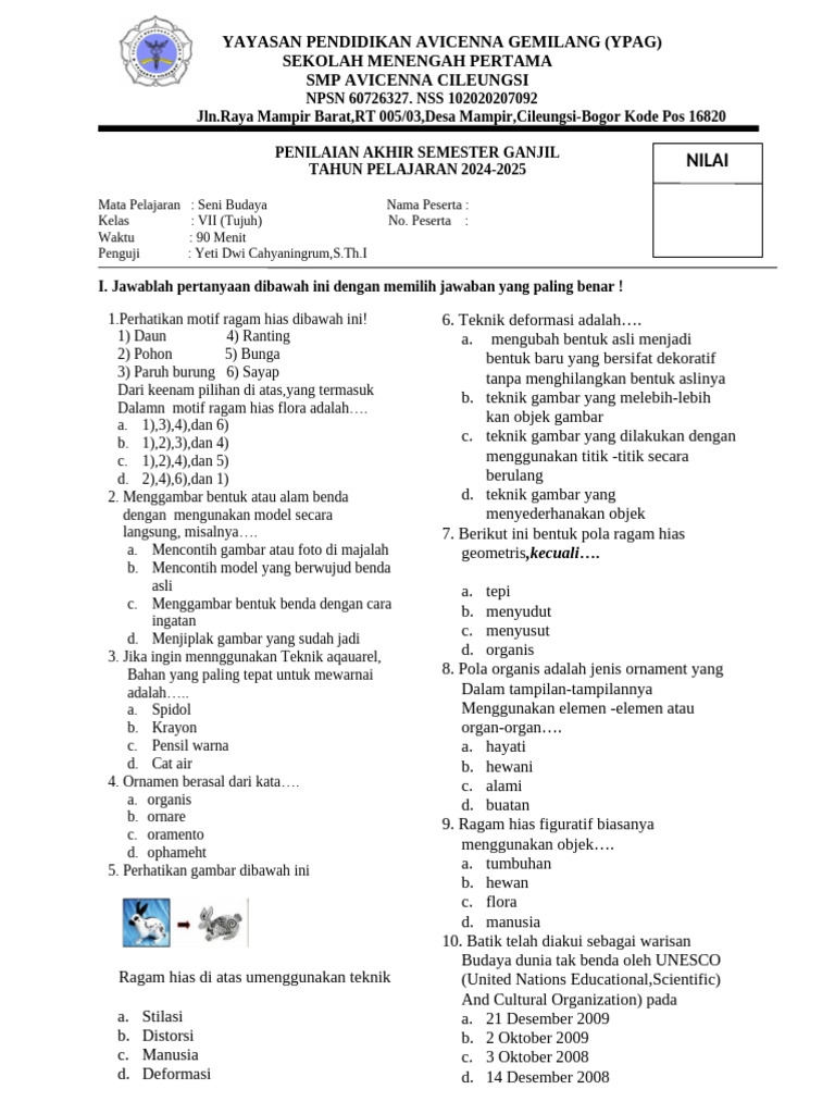 Soal SBK Pas Ganjil 7 | PDF