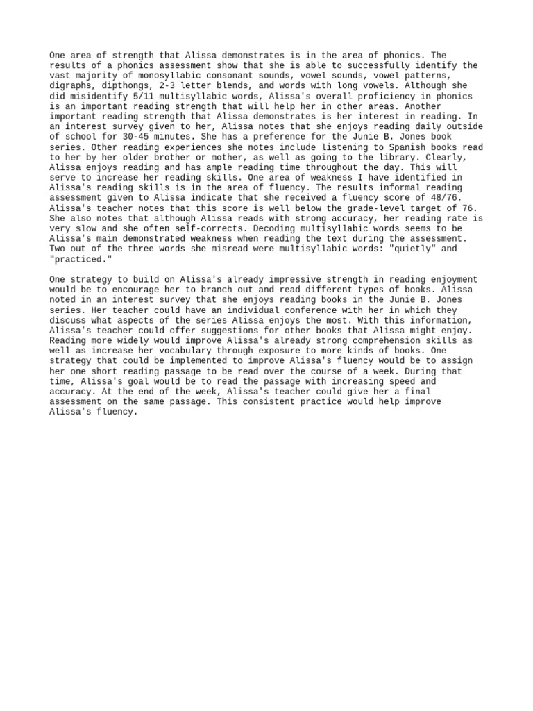 RICA Practice Case Study | PDF | Phonics | Learning Methods