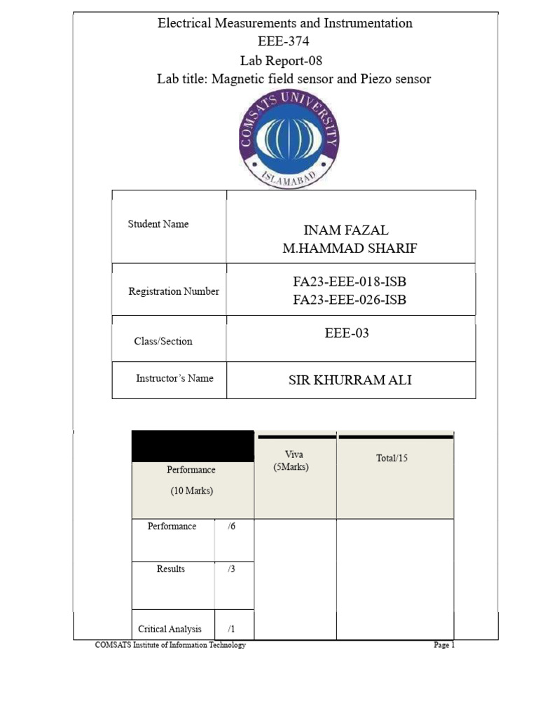 Eee-018,026 Inam Fazal, Emi Lab Report 08 | PDF | Sensor | Piezoelectricity