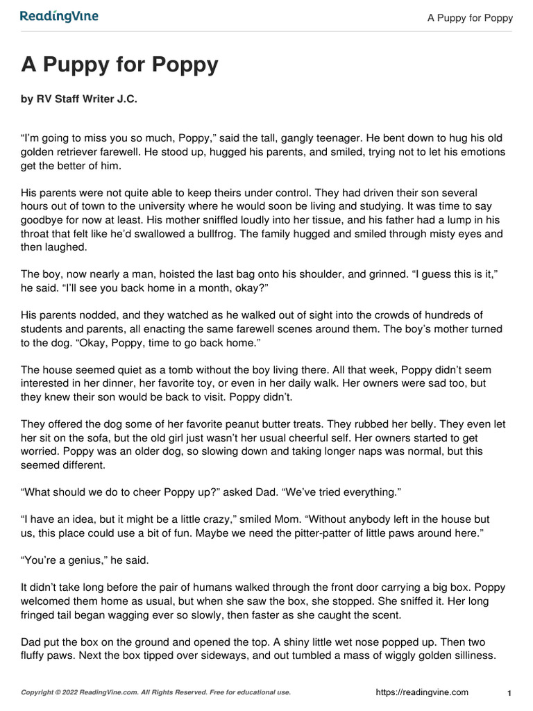 A Puppy For Poppy Passage | PDF