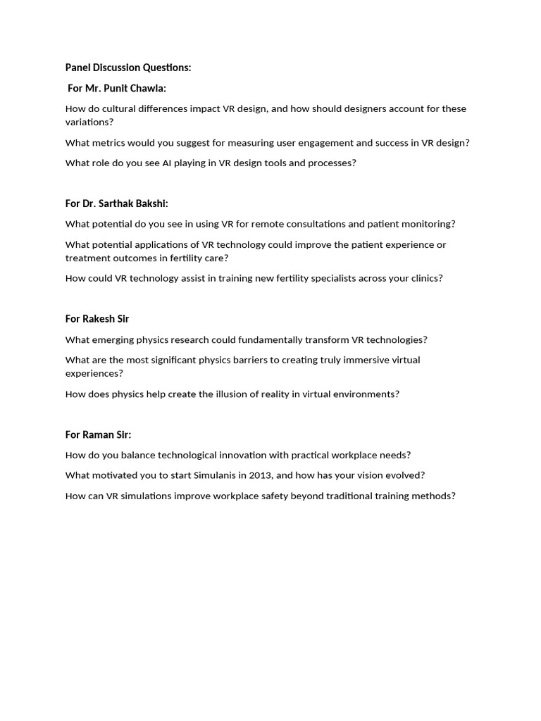 Panel Discussion Questions | PDF
