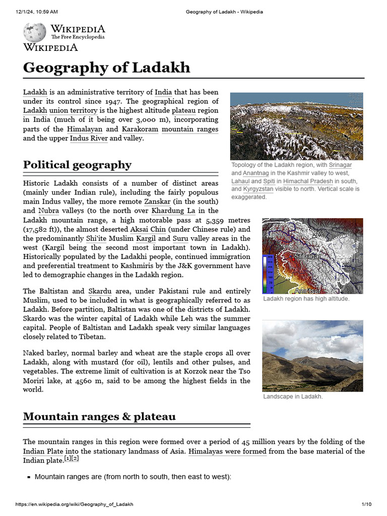 Geography of Ladakh - Wikipedia | PDF | Geomorphology | Physiographic ...
