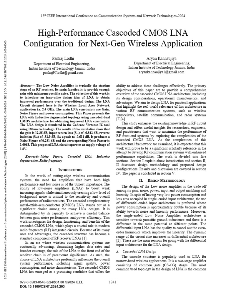 High-Performance Cascoded CMOS LNA Configuration For Next-Gen Wireless ...