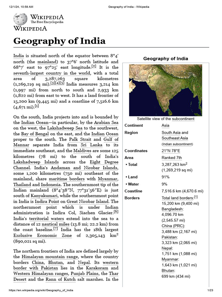 Geography of India - Wikipedia | PDF | Himalayas | Physical Geography