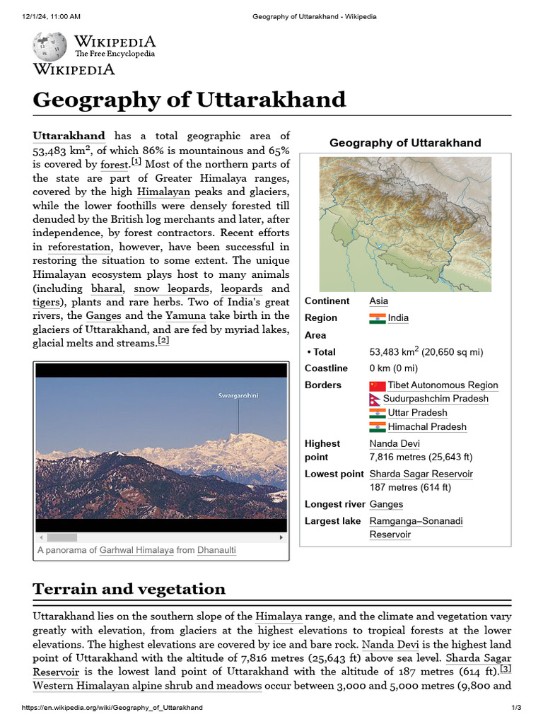 Geography of Uttarakhand - Wikipedia | PDF | Himalayas | Natural Environment