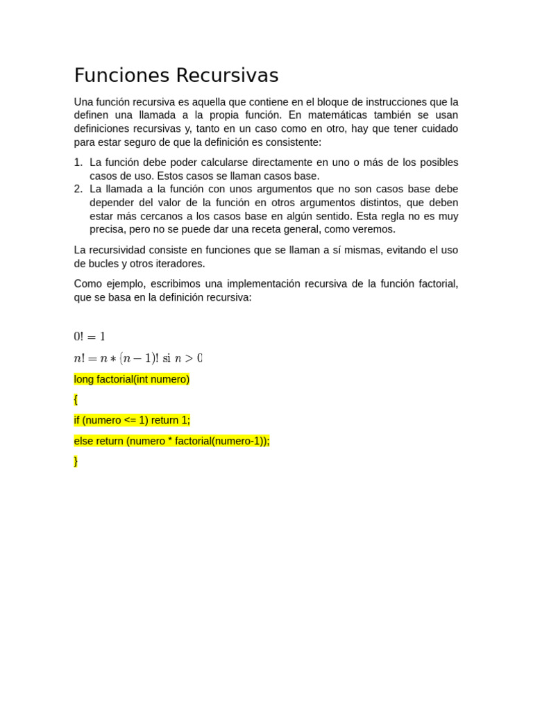 Funciones Recursivas en Programación | PDF