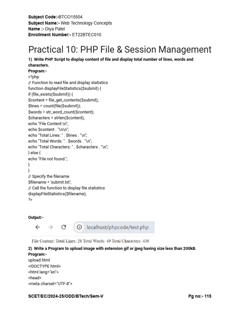 ET22BTEC010 - Diya Patel - Practical 10 | PDF | Http Cookie | Php
