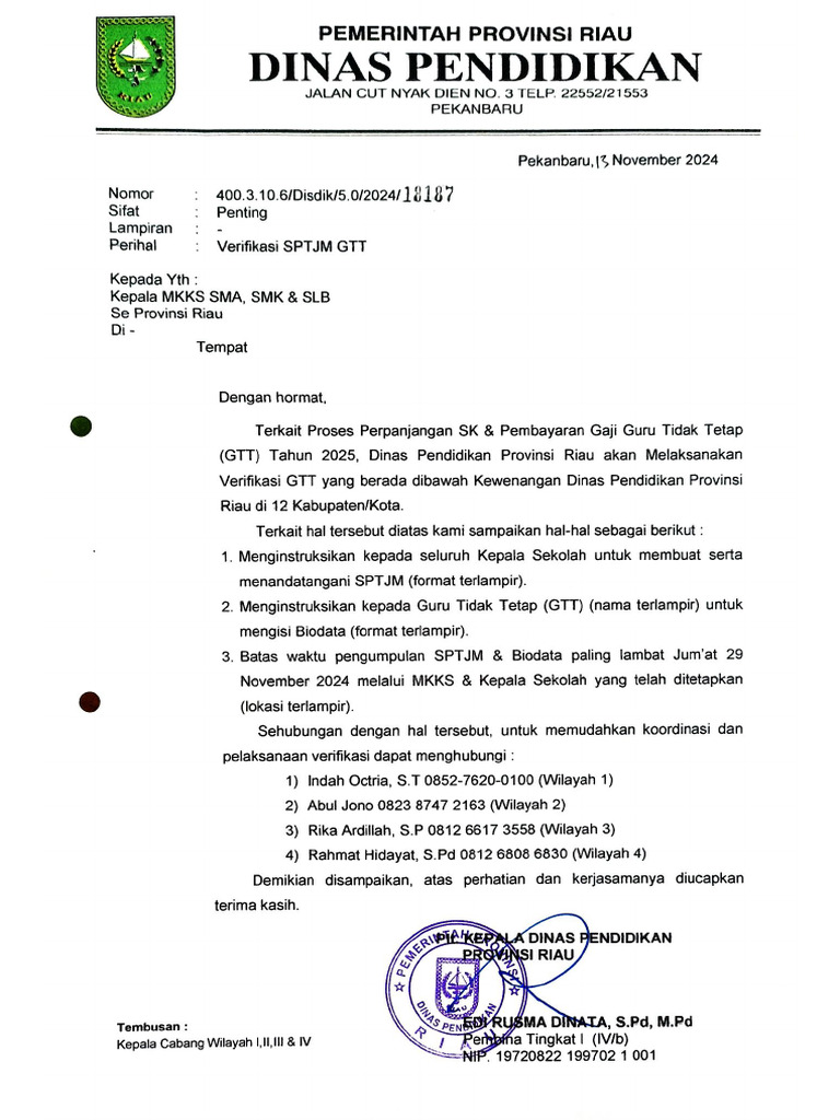 Surat Verifikasi SPTJM GTT | PDF