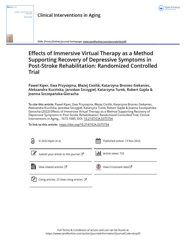 Effects of Immersive Virtual Therapy As A Method Supporting Recovery of Depressive Symptoms in ...