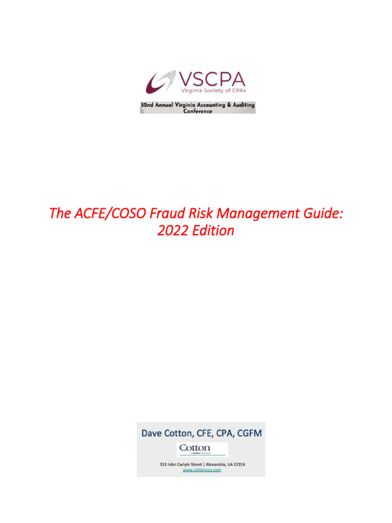 The ACFECOSO Fraud Risk Management Guide 2022 Edition | PDF | Internal ...