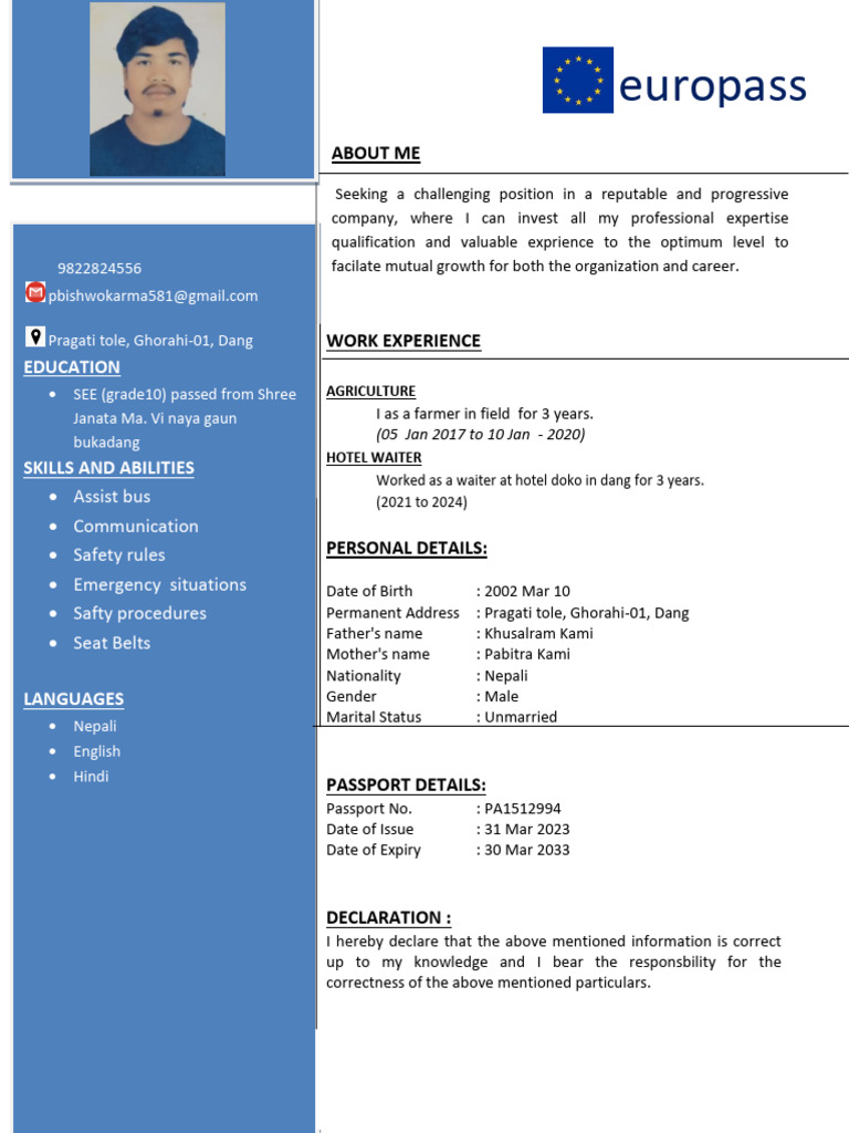 Europass Om Prakash BK | PDF