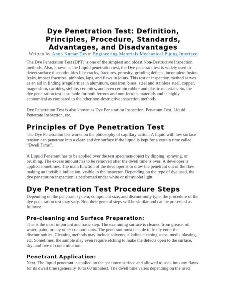 Dye Penetration Test | PDF | Nondestructive Testing | Secondary Sector ...