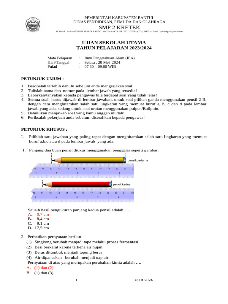SOAL USEK IPA 2024 Kirim | PDF