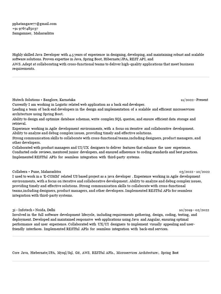 Pratik Phatangare Javadeveloper | PDF | Java (Programming Language) | Software