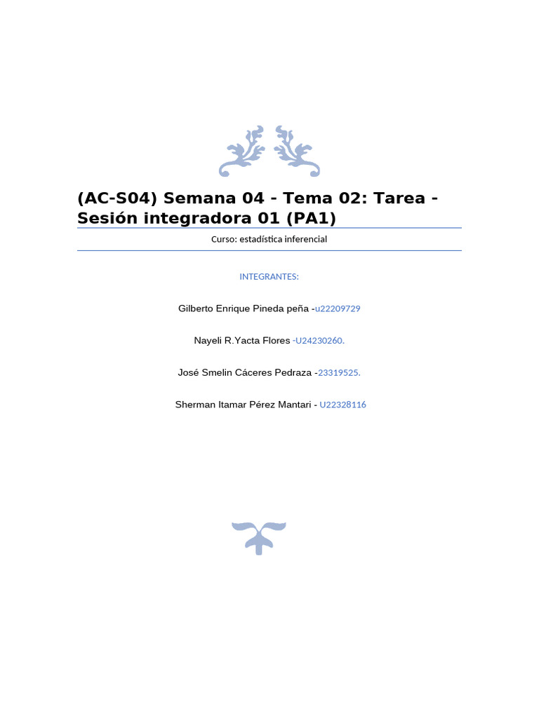 (AC-S04) Semana 04 - Tema 02: Tarea - Sesión Integradora 01 (PA1) | PDF