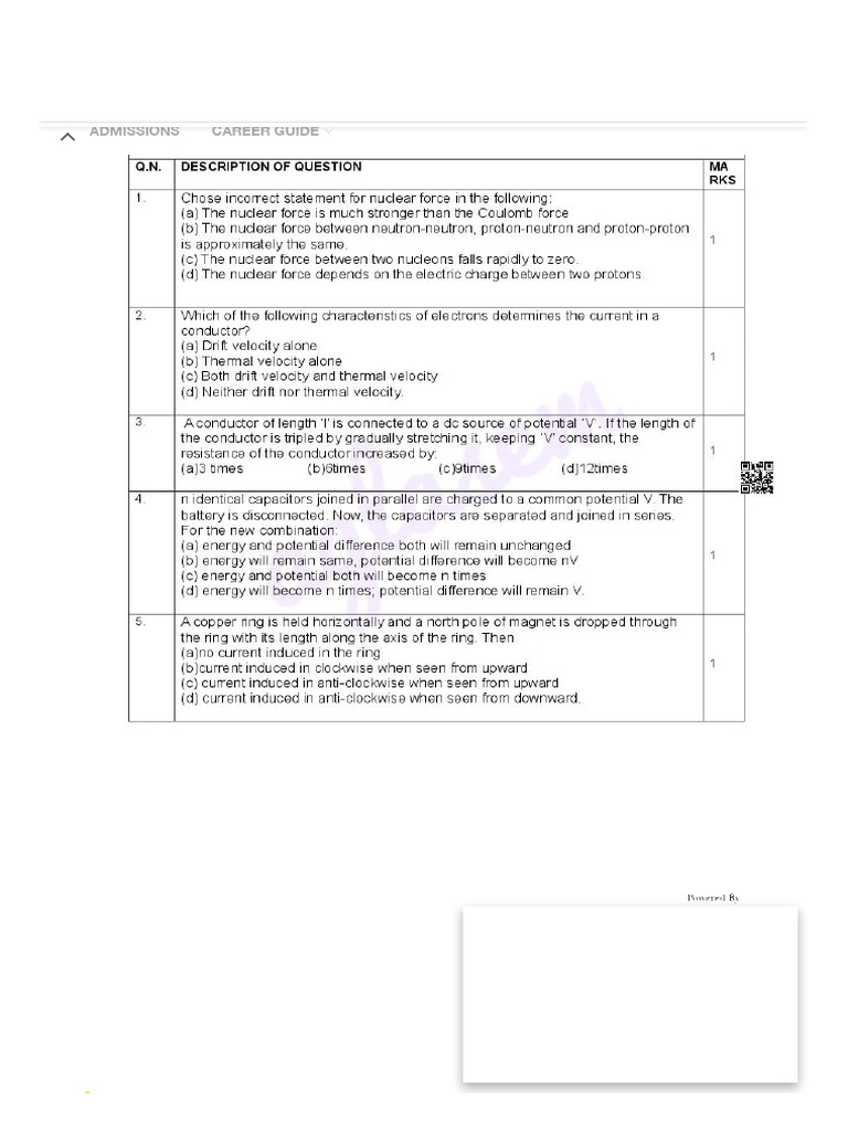Class 12 Physics Sample Paper 2025 PDF - Practice Model Question Paper ...