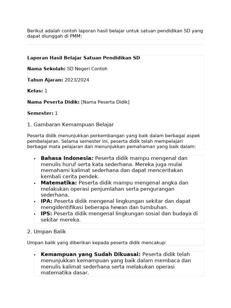 Contoh Laporan Belajar | PDF
