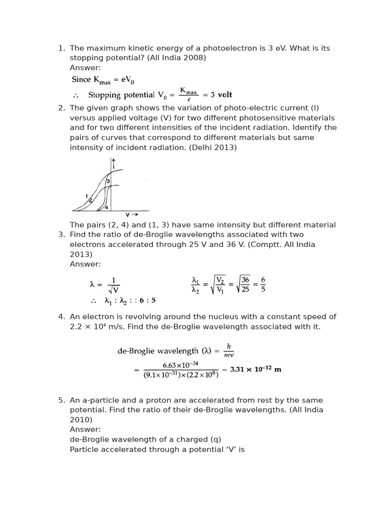 Chapter 11 Numericals Ws | PDF | Photoelectric Effect | Electron