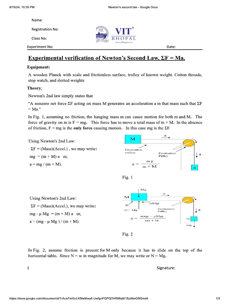 Practical 1 - Verification of Newton's Second Law | PDF