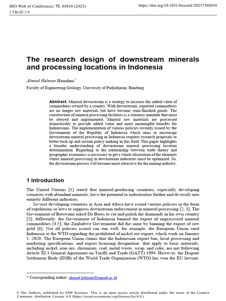 The Research Design of Downstream Minerals and Pro | PDF | Policy ...