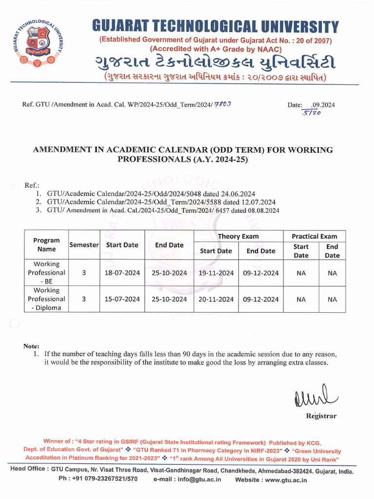 Revised WP Academic Calendar 2024-25 - 390118 | PDF