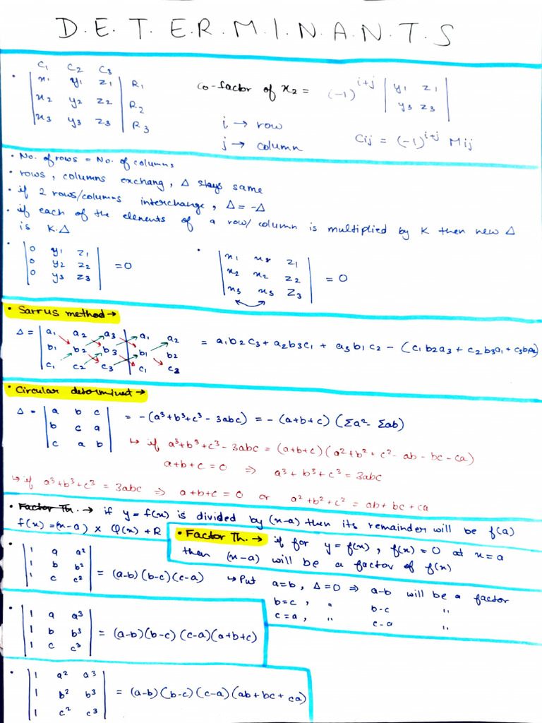 Determinants Short Notes | PDF