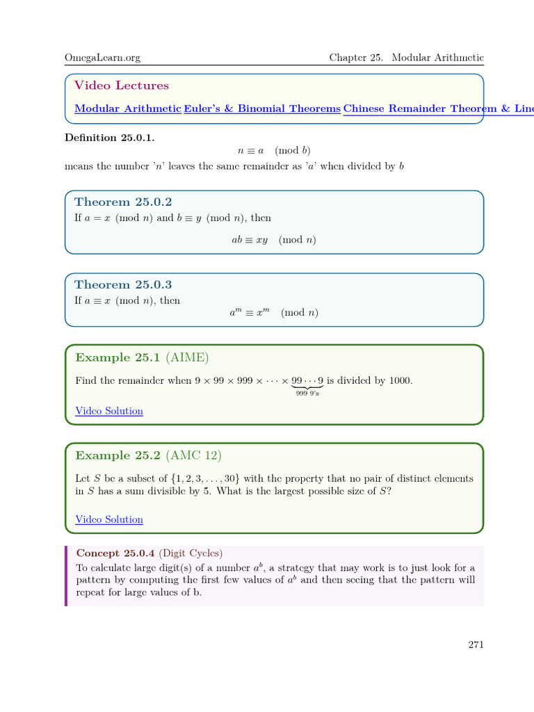 Chapter 25. Modular Arithmetic | PDF | Arithmetic | Number Theory