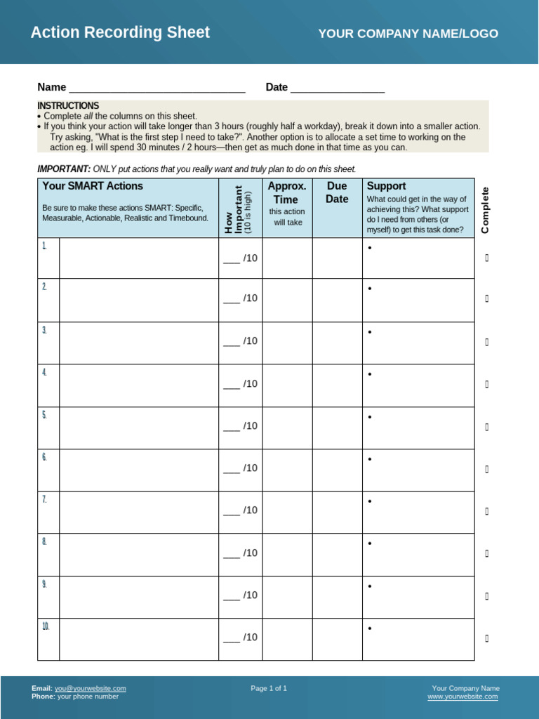 Client Action Plan Template | PDF