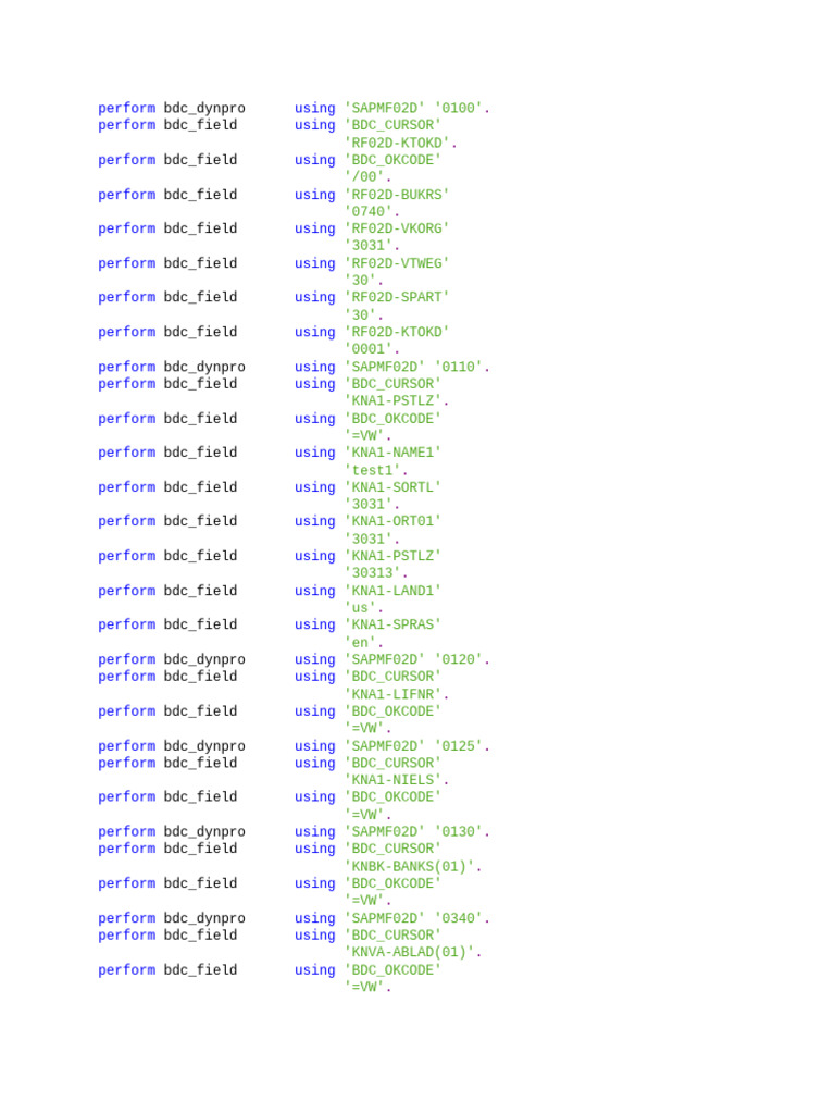 SAP BDC Script for Customer Creation | PDF
