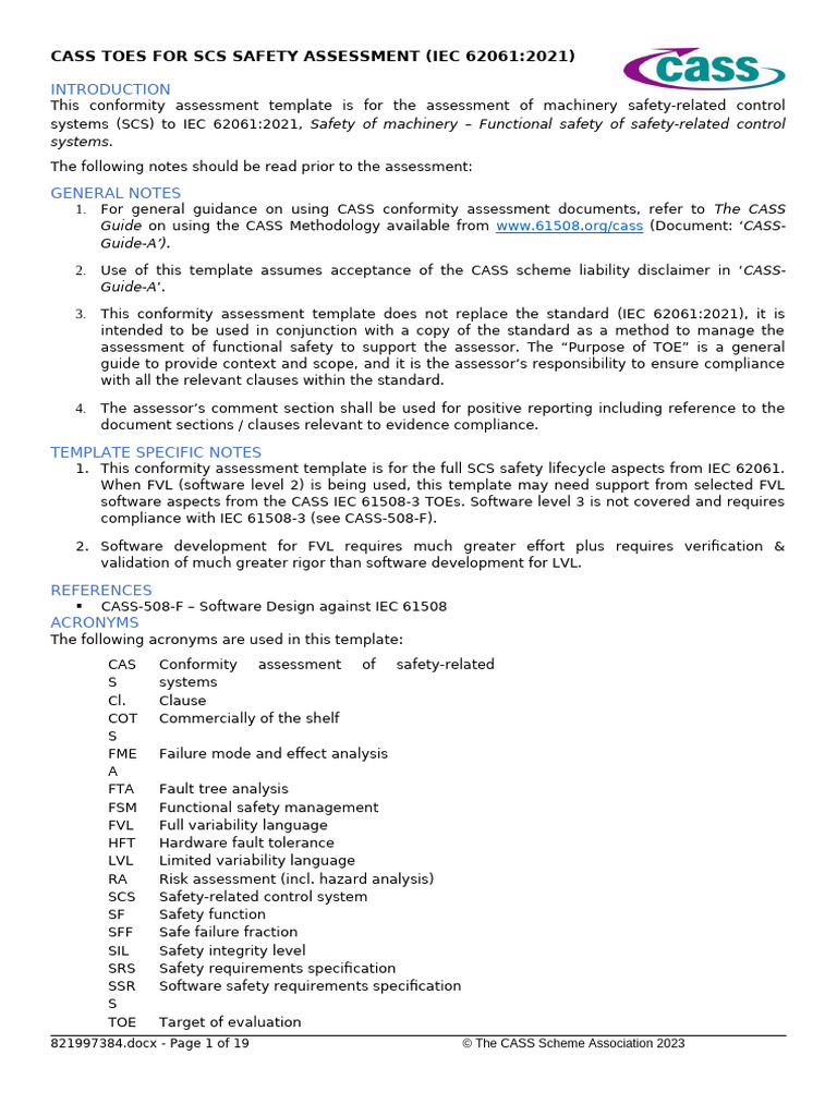 CASS-061 - IEC 62061 2021 TOES v1.1 | PDF | Verification And Validation | Systems Engineering