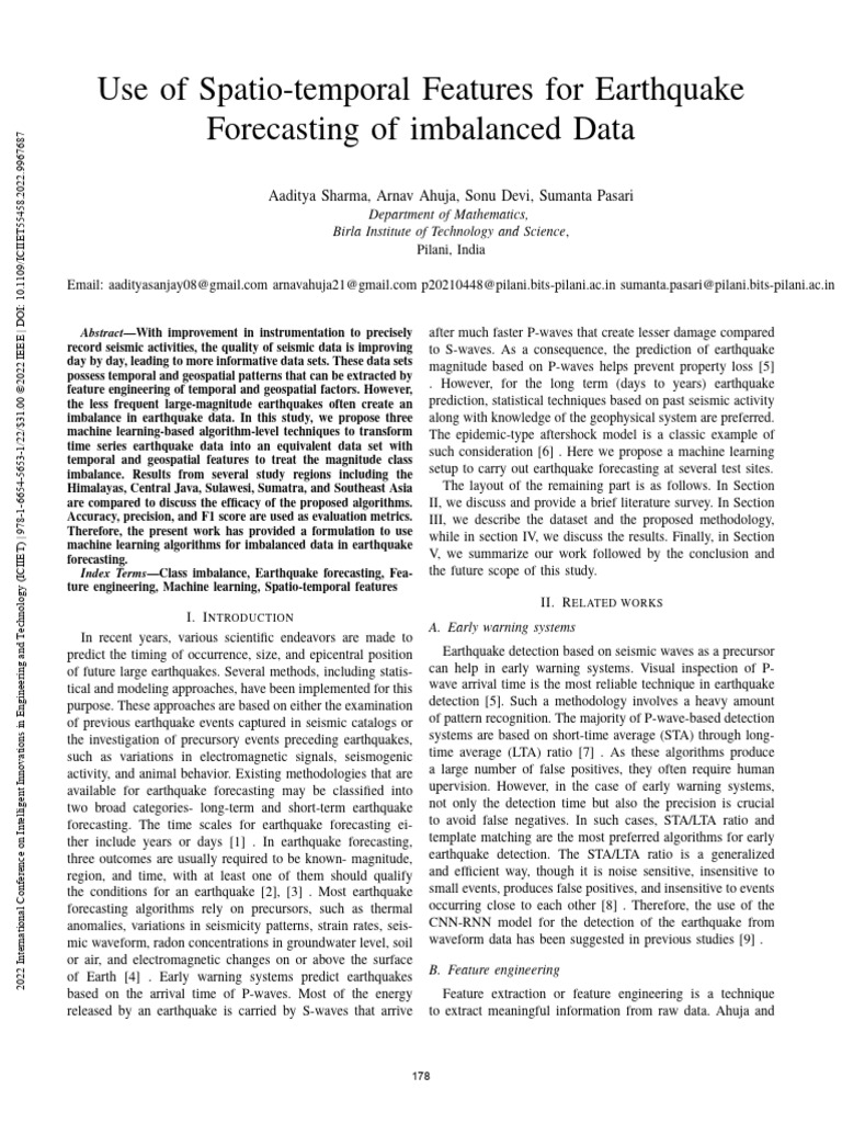 Use of Spatio-Temporal Features For Earthquake Forecasting of Imbalanced Data | PDF | Support ...