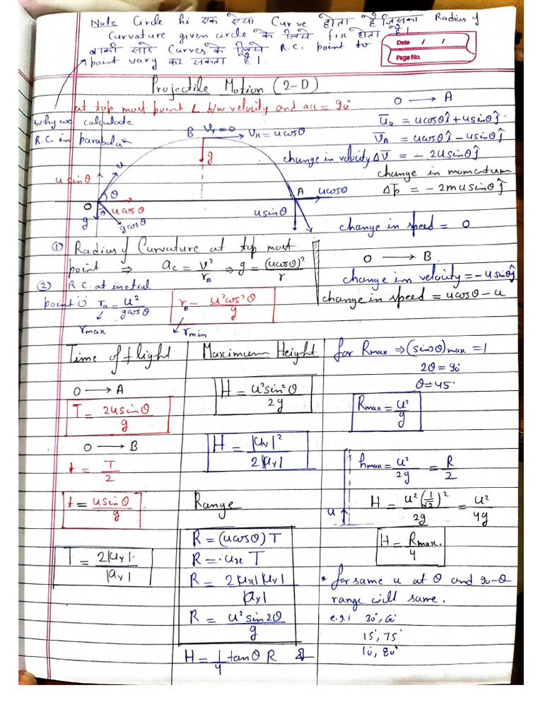 Short Notes My Projectile Motion | PDF