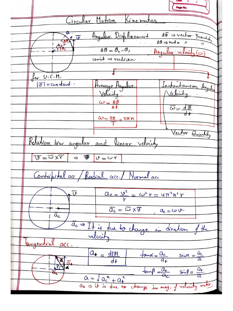 Circular Motion Kinematics My Short Notes | PDF