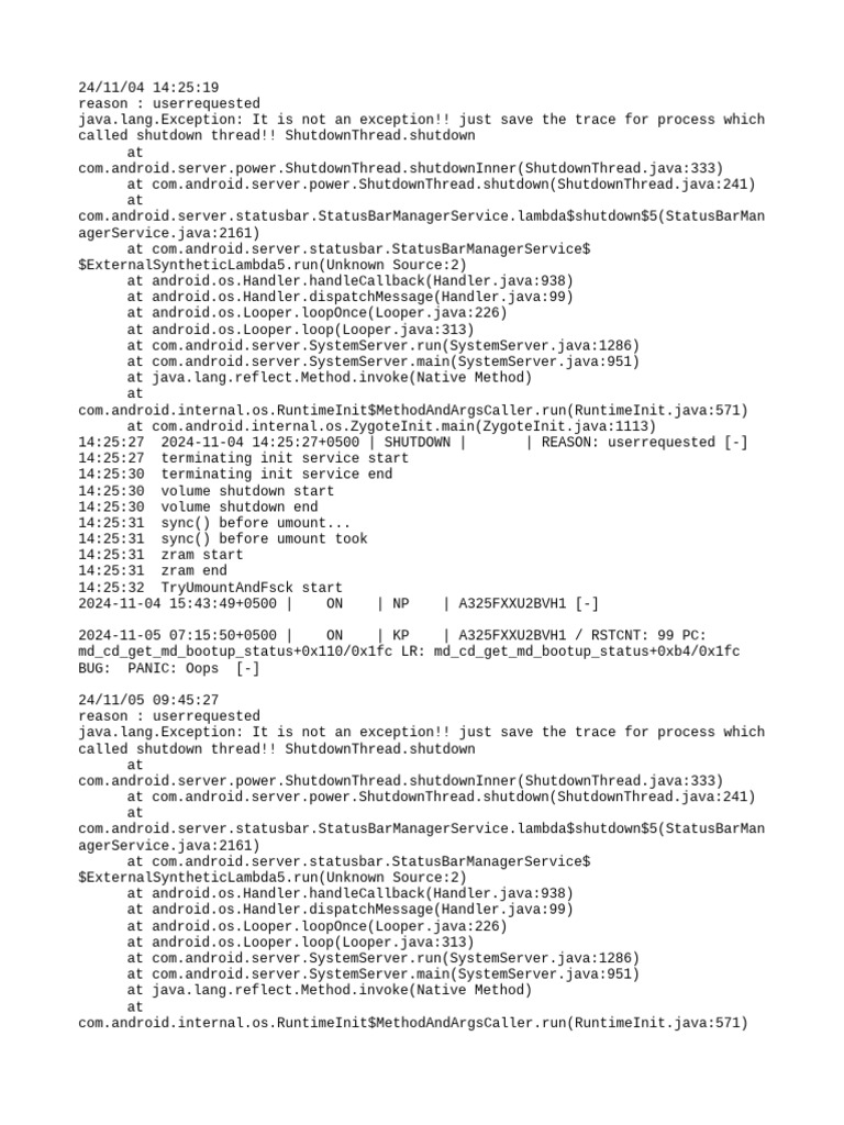 Android Shutdown and Reboot Logs | PDF | Object Oriented Programming | Object (Computer Science)