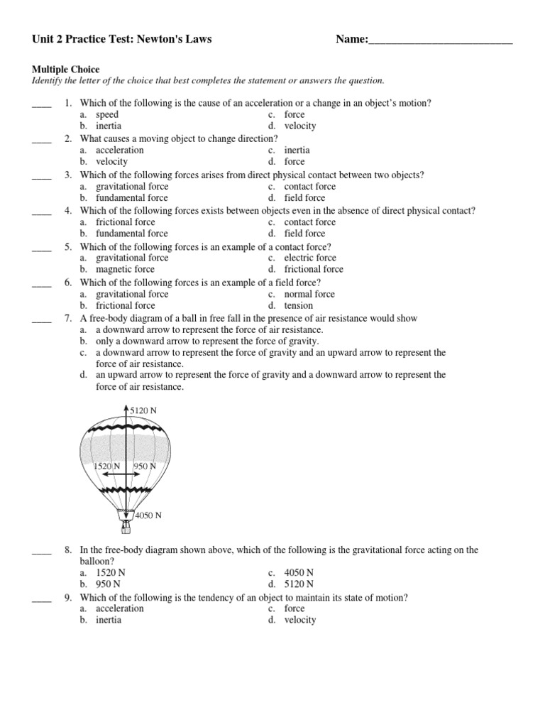 Unit 2 Newton's Laws Practice Test | PDF | Force | Friction