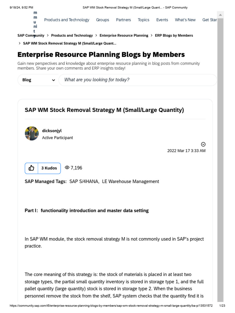 SAP WM Stock Removal Strategy M (Small - Large Quant... - SAP Community ...