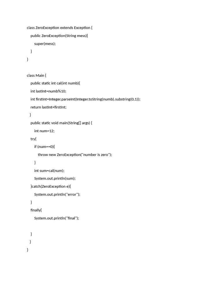 Class ZeroException Extends Exception | PDF